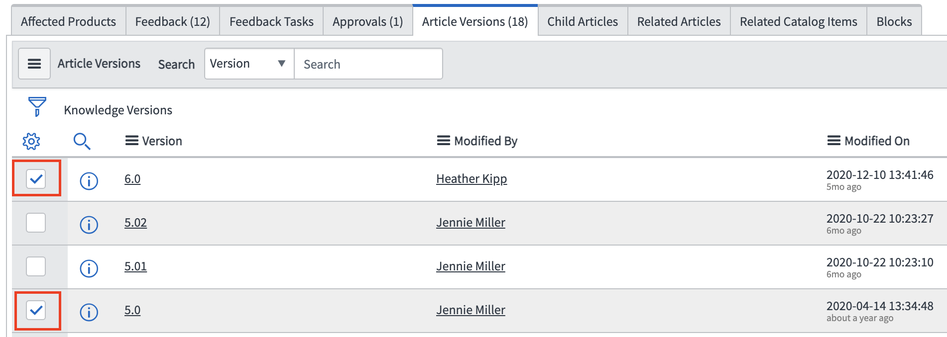 - ServiceNow - Compare Two Versions of the Same Article - Knowledge Portal